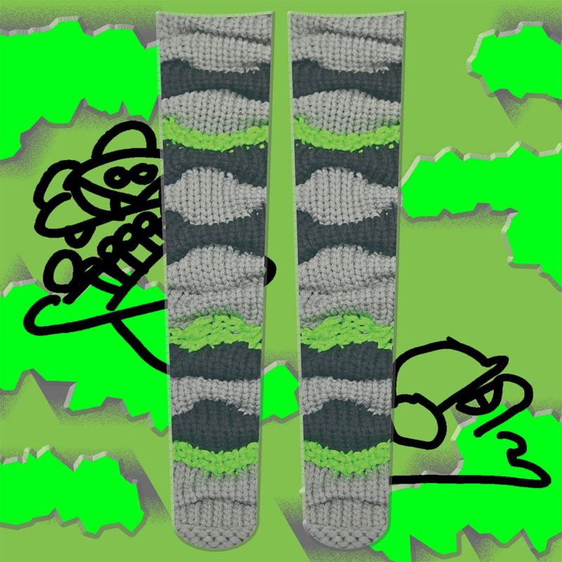 TA2YUKI×PredatorRat 「BORDER ピンタックニットプリント」 ニーハイ(うしじまいい肉 Presents) | プレデターラット